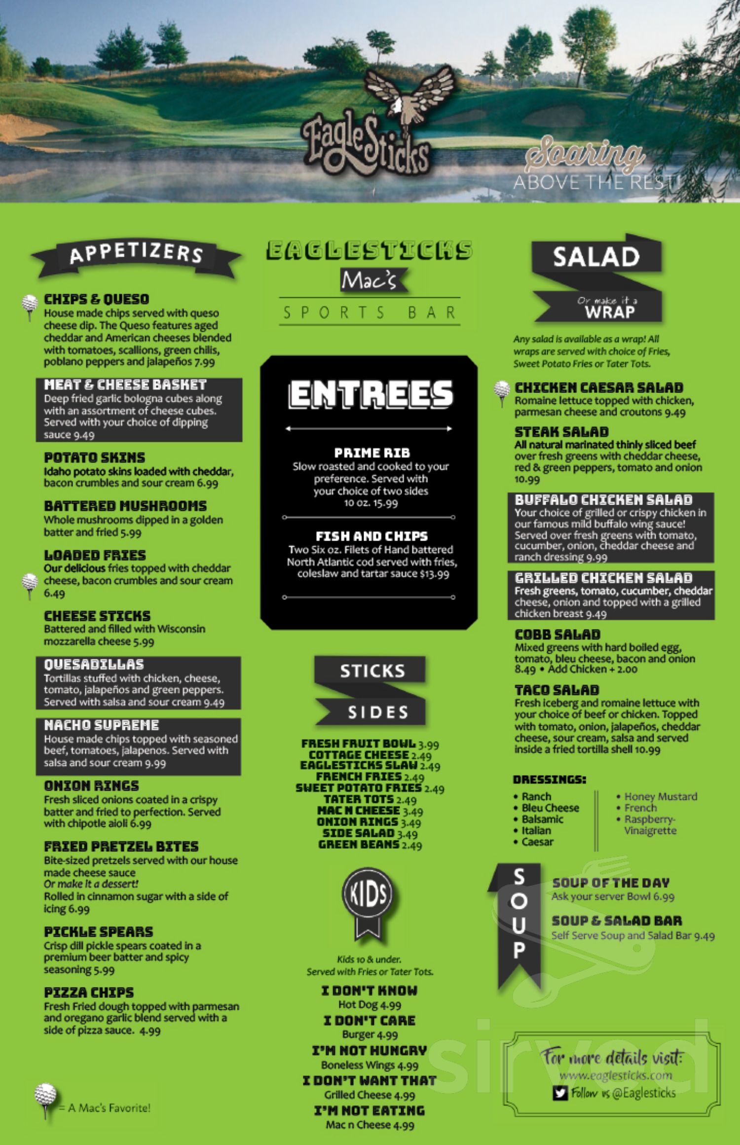 Inn At Eagle Sticks menu in Zanesville, Ohio, USA