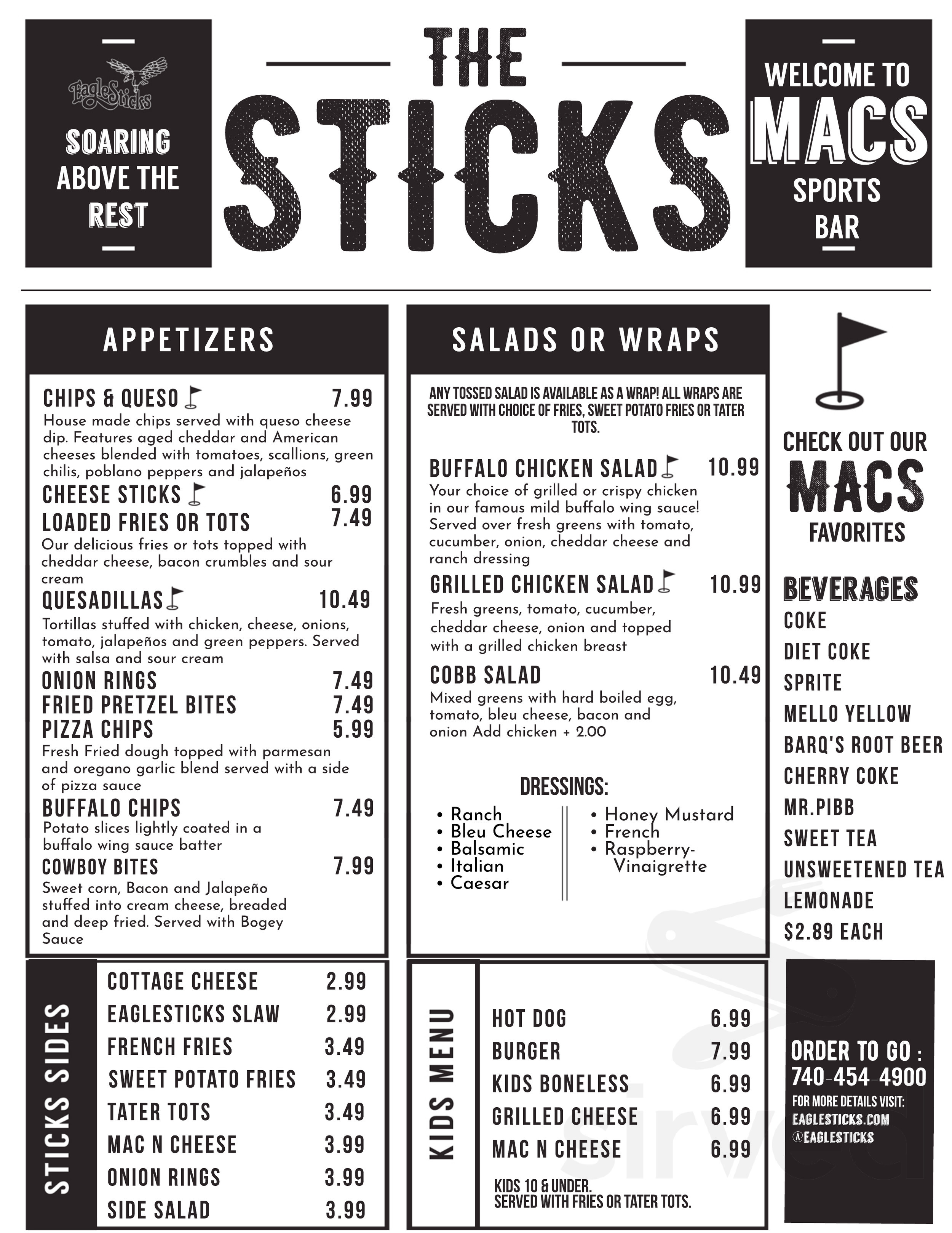 Menu - Zanesville OH's Eaglesticks Golf Club | Sirved