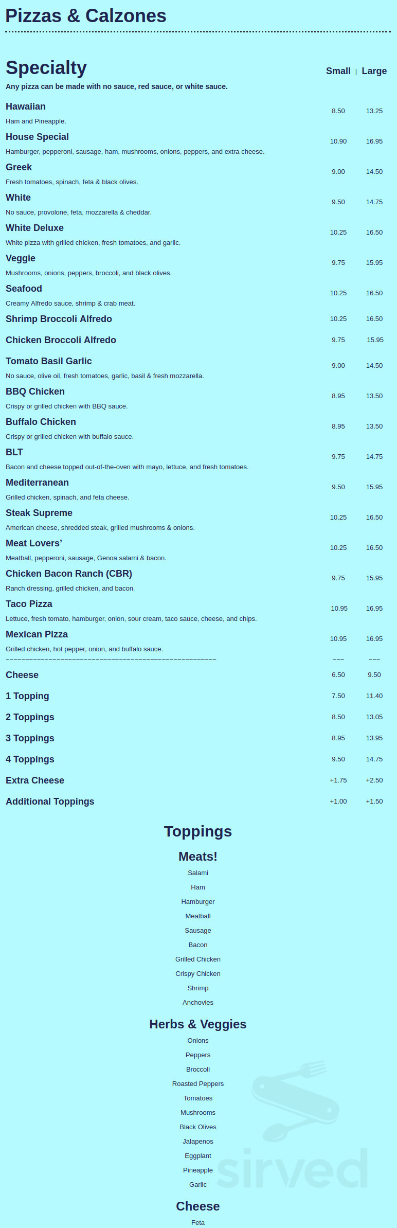 George's Pizza menu in Warren, Massachusetts, USA
