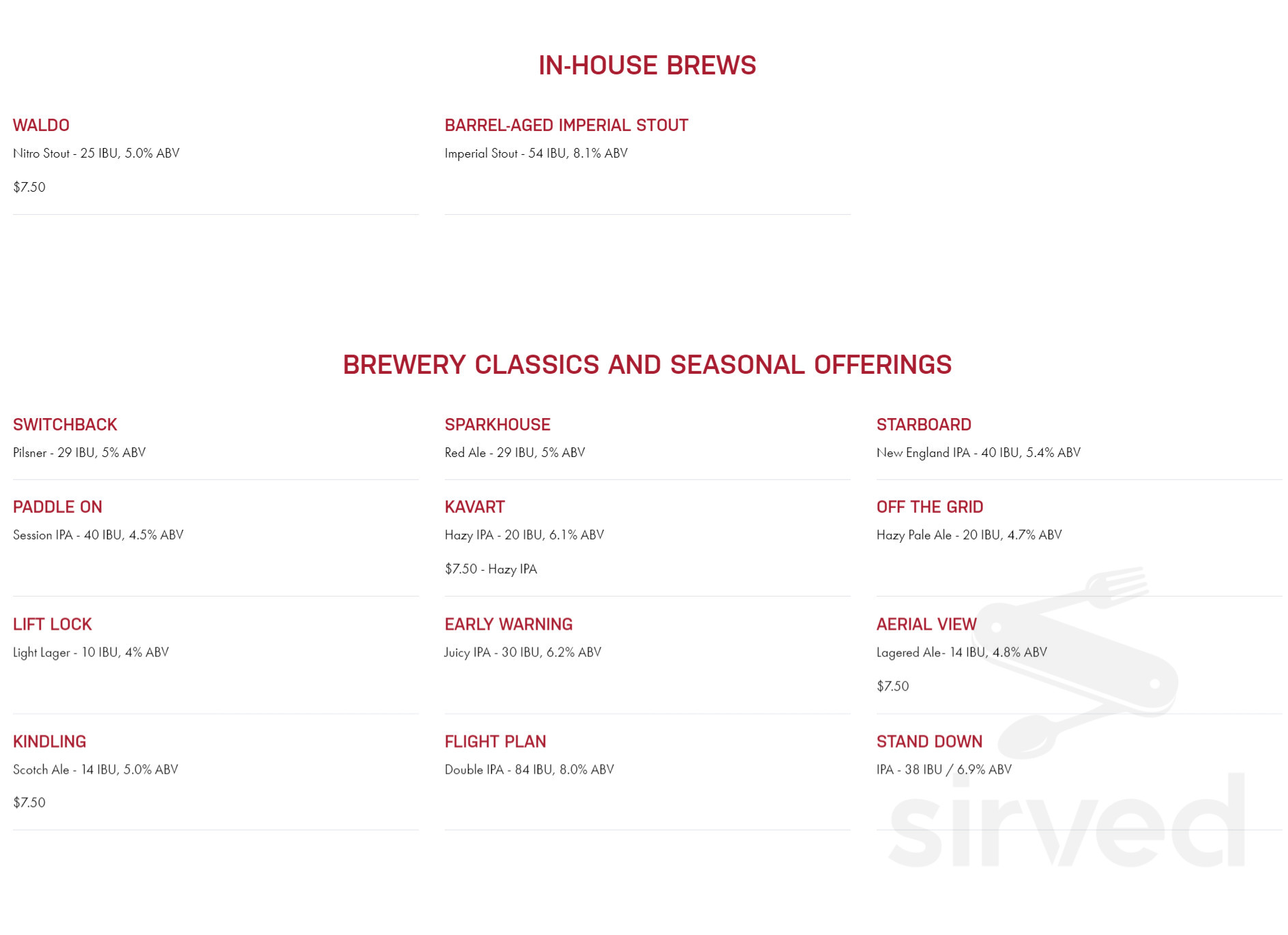Menu for Bracebridge Barrelhouse in Bracebridge, ON | Sirved