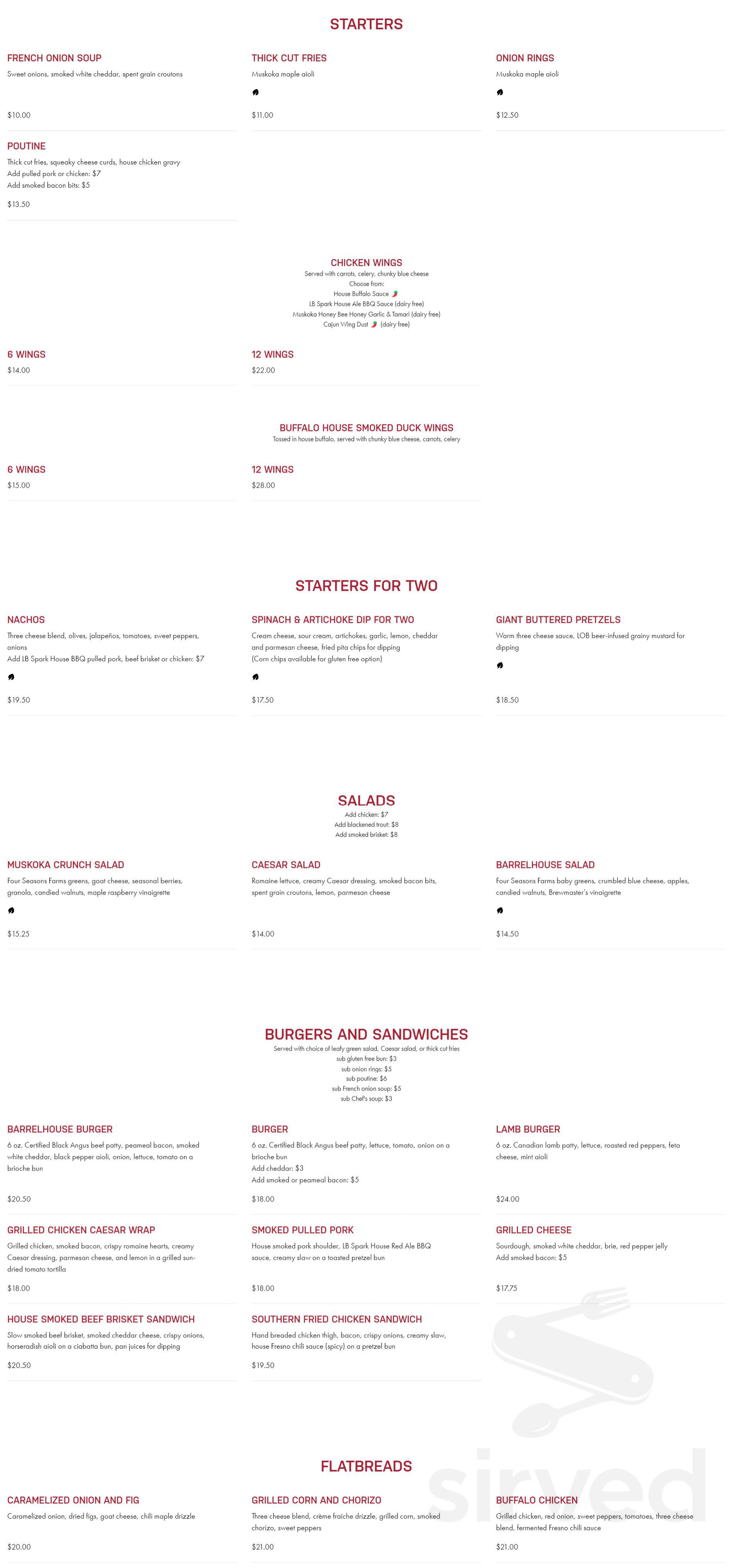 Menu for Bracebridge Barrelhouse in Bracebridge, ON | Sirved