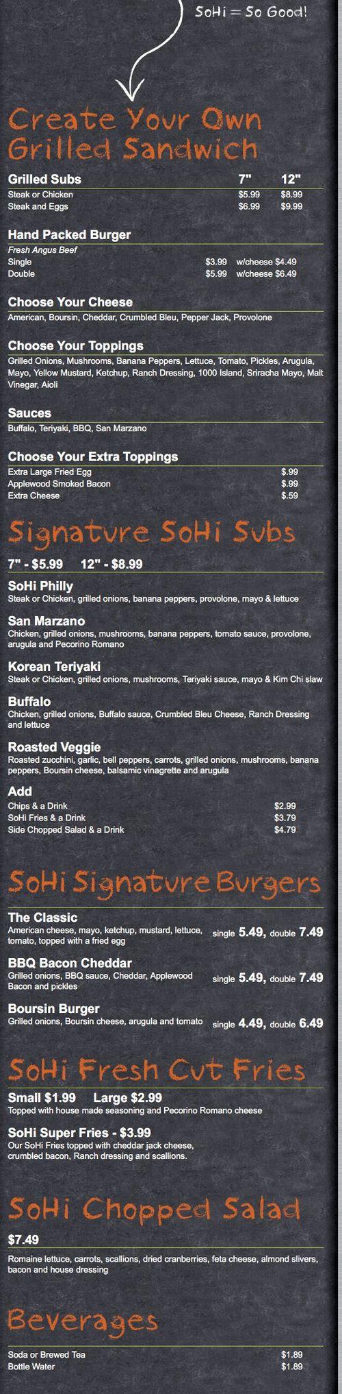 SoHi Grilled Sandwiches menu in Oxford, Ohio, USA