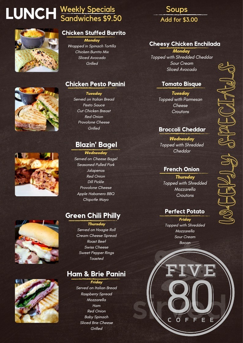 Five80 Coffeehouse menu in Enid, Oklahoma, USA