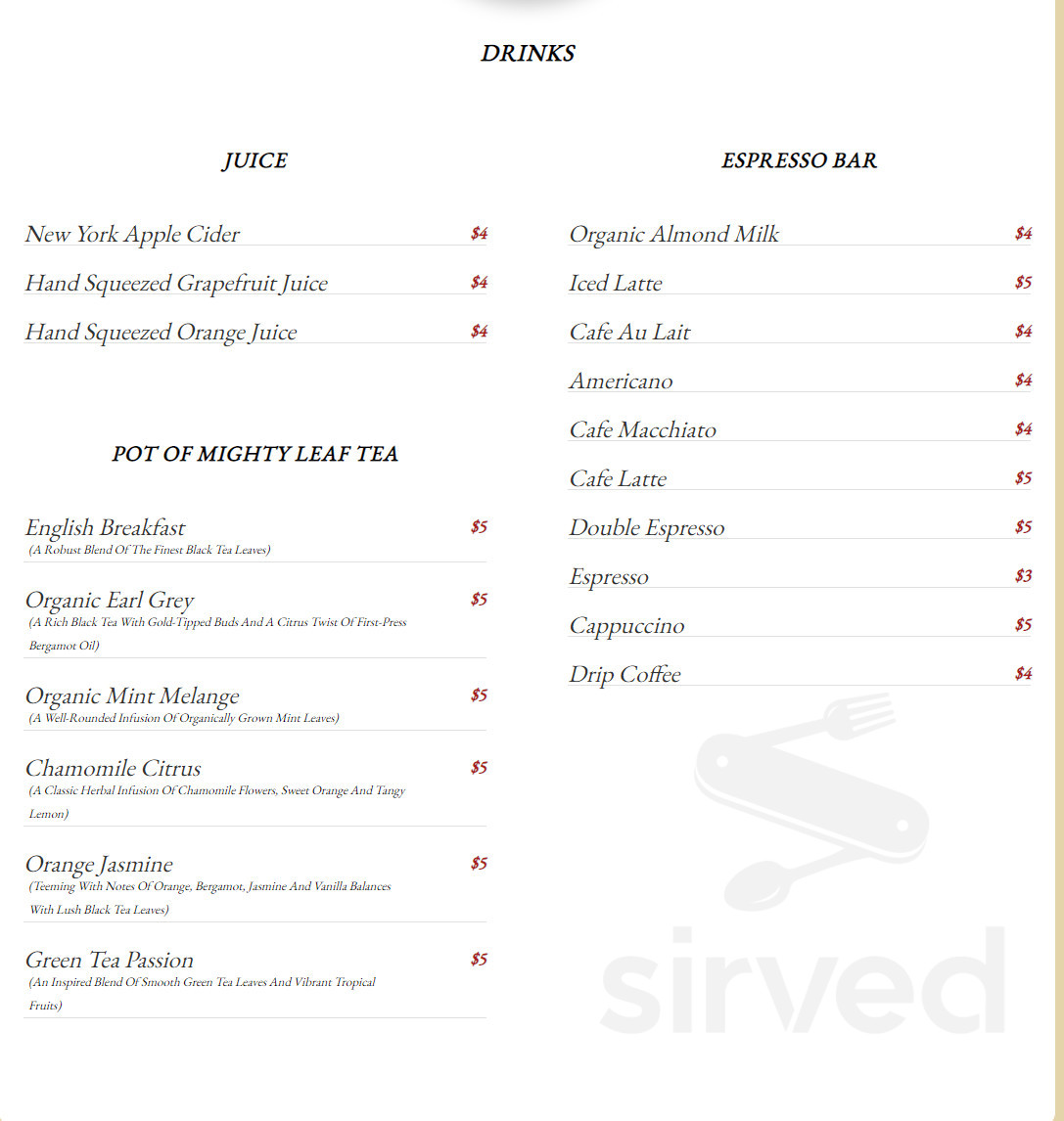 Upstairs menu in New York, New York, USA