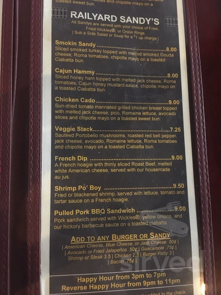Menu for Railyard Bar and Grill in San Marcos, Texas, United States