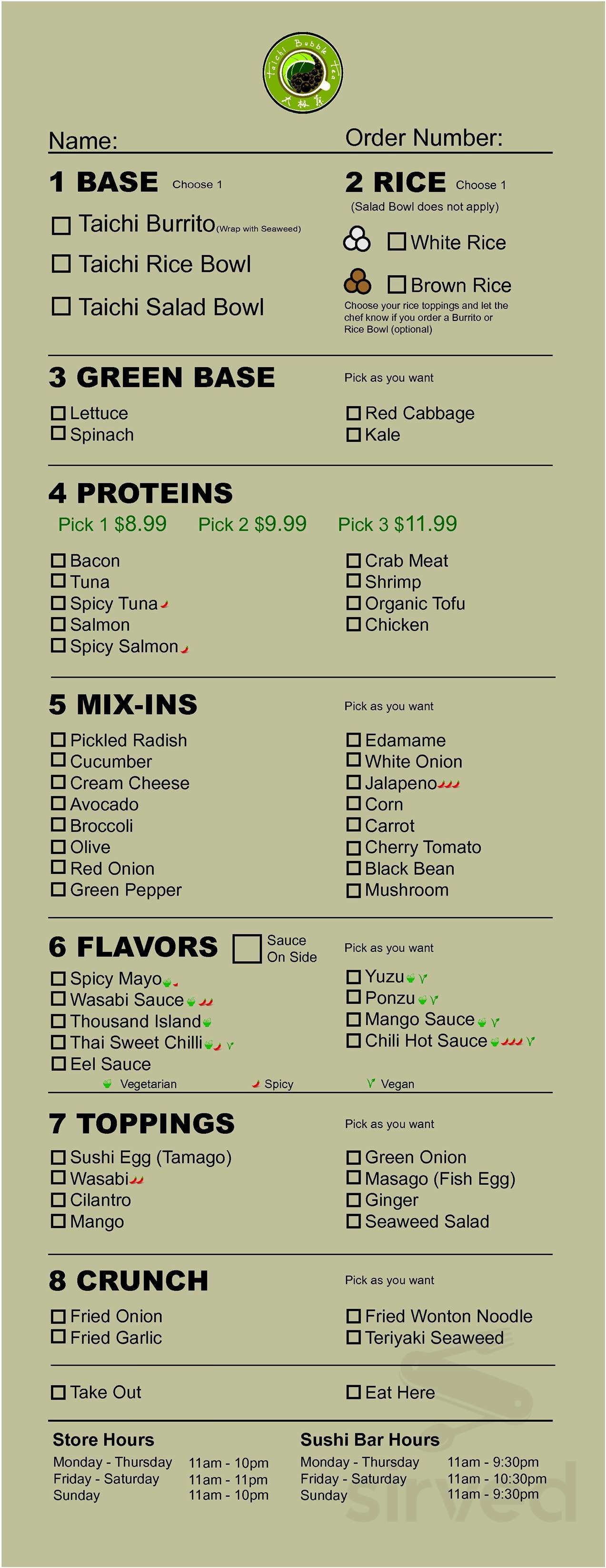 Menu - Mt Pleasant MI's Taichi Bubble Tea | Sirved