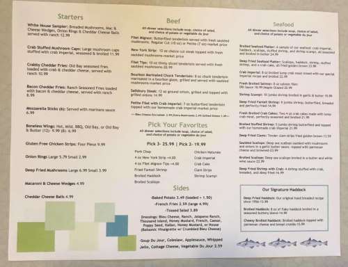 White House Restaurant menu in Meyersdale, Pennsylvania, USA