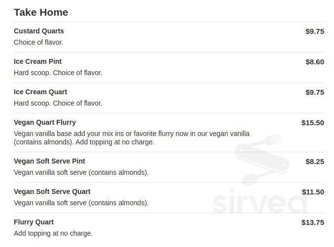 The Custard Hut menu in Dearborn Heights, Michigan, USA