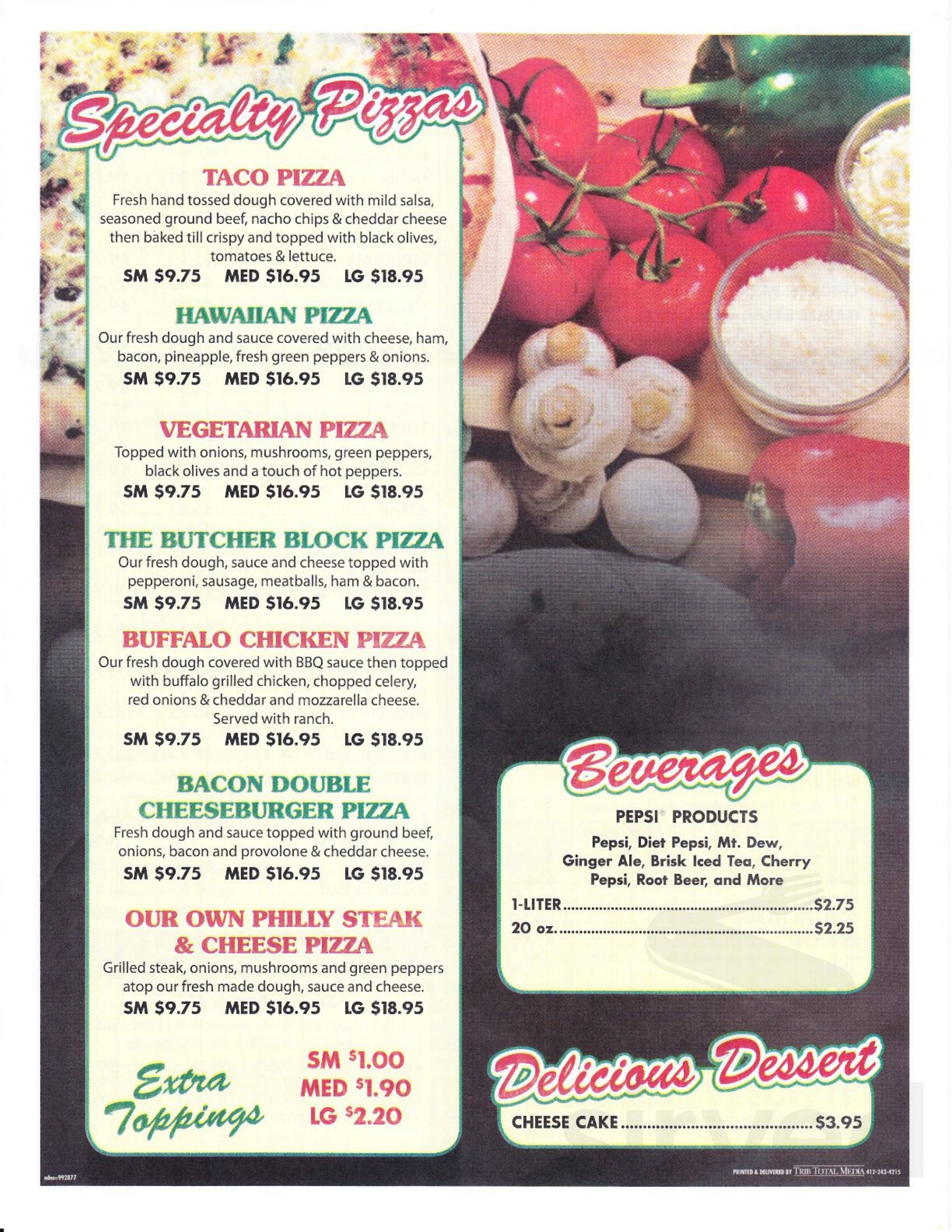 Bellisario's Pizza Palace menu in Pittsburgh, Pennsylvania, USA
