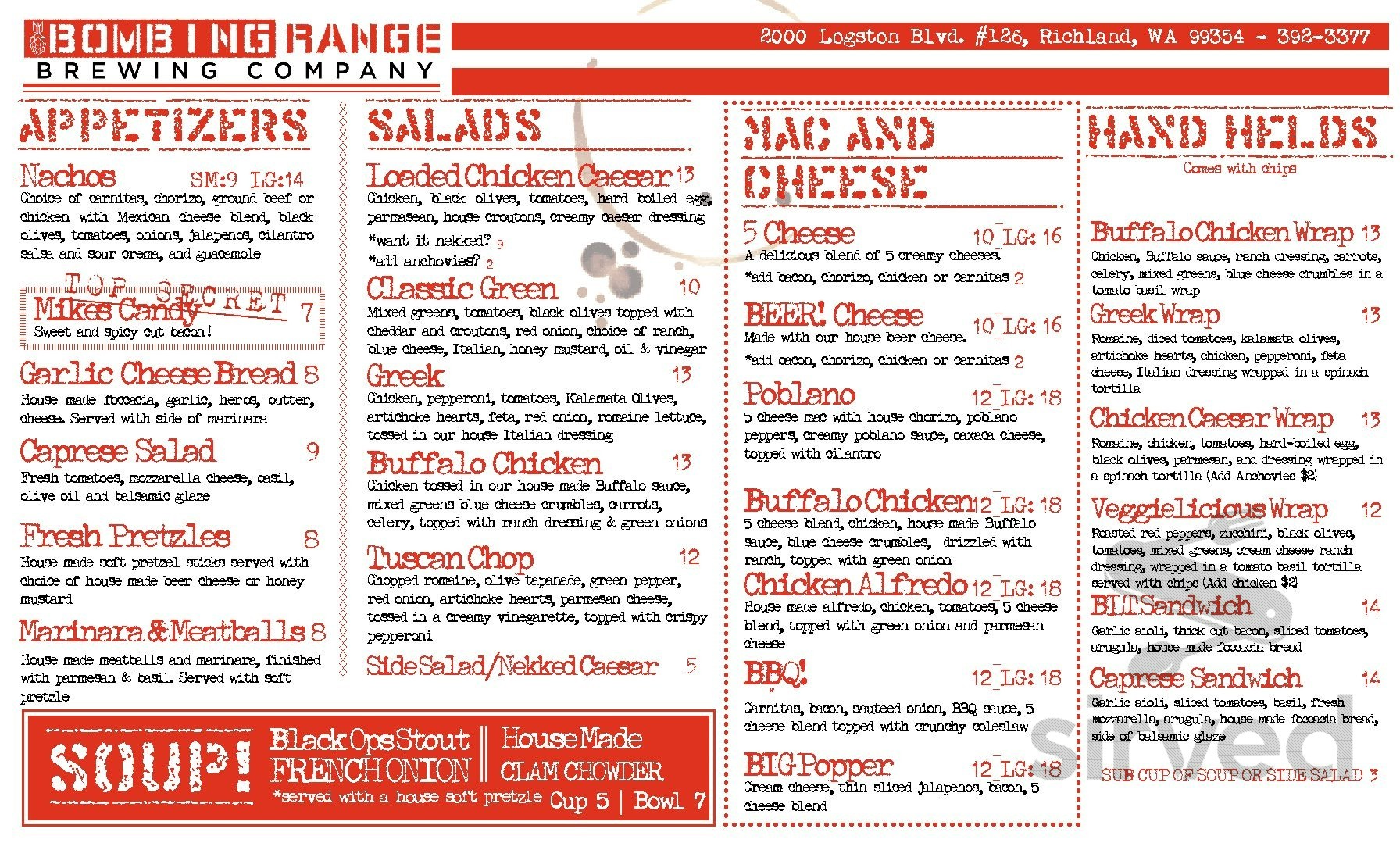 Bombing Range Brewing Company Menus In Richland Washington United States