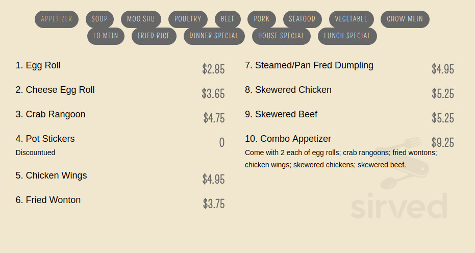 A 8 Chinese Restaurant menus in Williamsburg, Iowa, United States