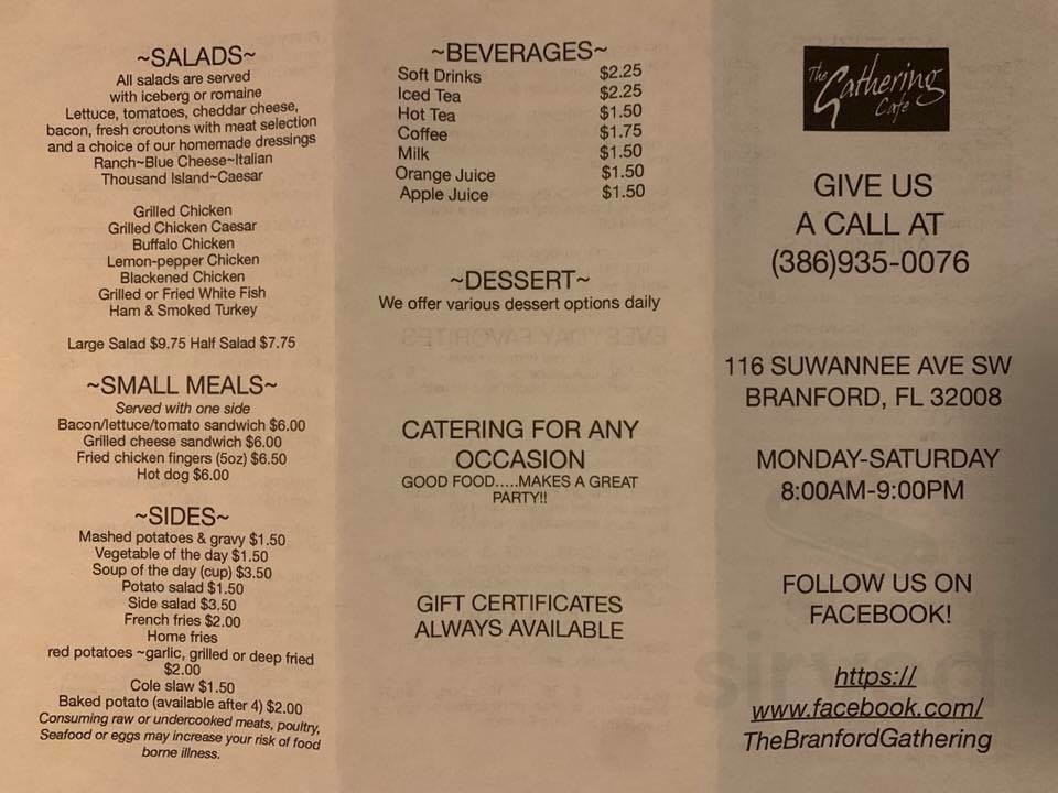 The Branford Gathering menus in Branford, Florida, United States