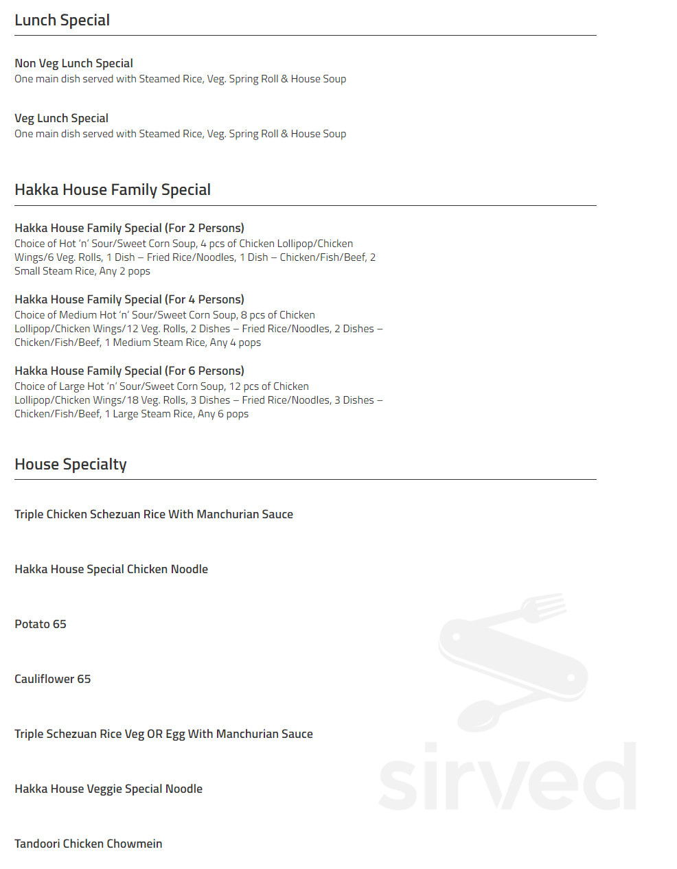 Premium Hakka House menu in Milton, Ontario, Canada