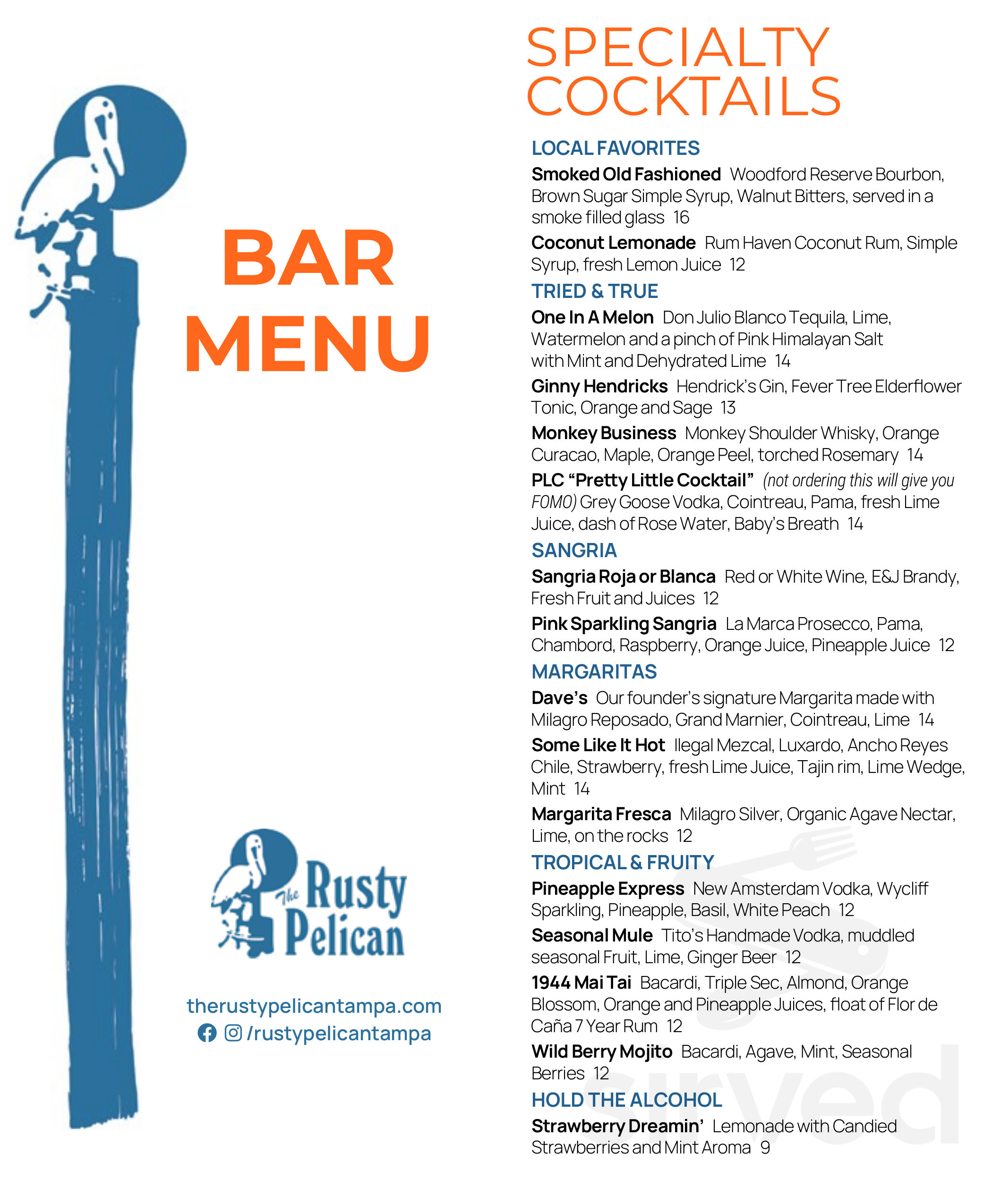 Menu - Tampa FL's Rusty Pelican - Tampa | Sirved