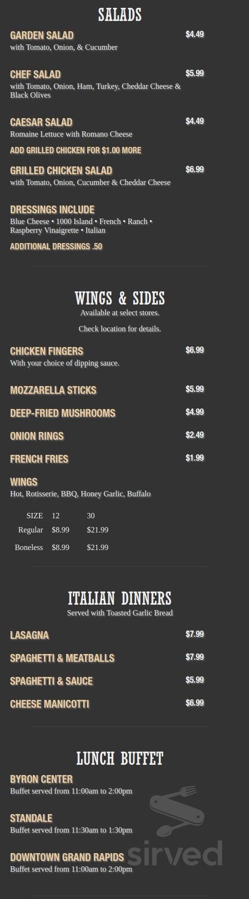 Menu - Byron Center MI's Peppino's Pizza of Byron Center | Sirved