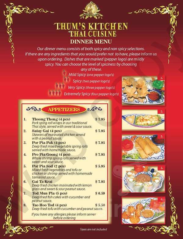 Menu - Cornwall ON's Thum's Kitchen | Sirved