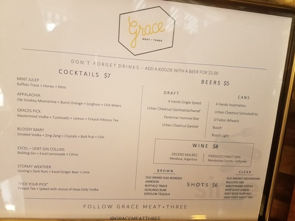 Menu - St. Louis MO's Grace Meat + Three | Sirved
