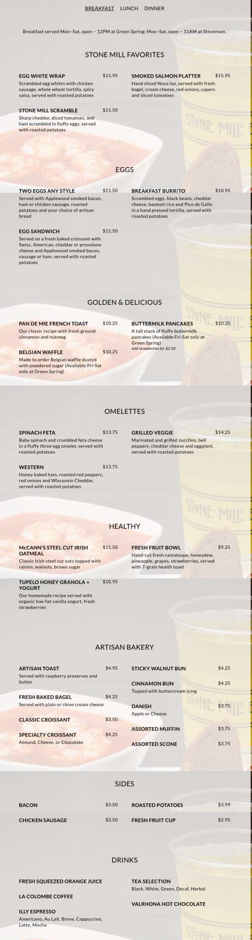 Stone Mill Bakery & Cafe menu in Timonium, Maryland, USA
