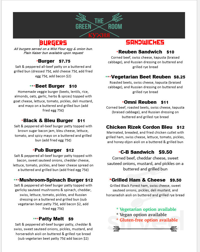 Menu - New Orleans LA's The Green Room Kukhnya | Sirved