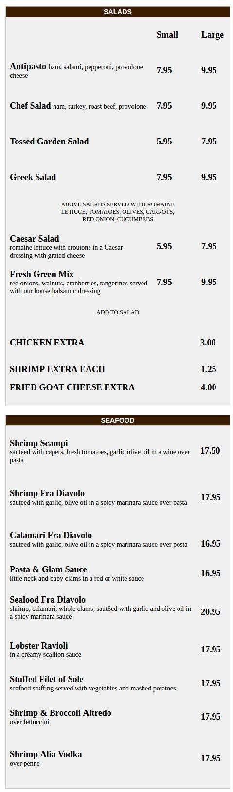 Miranda's Pizza & Restaurant menu in Southbury, Connecticut, USA