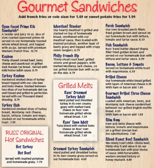 Menu - Grand Haven MI's Russ' Restaurant | Sirved