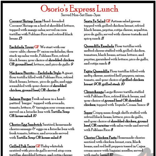 Osorio's Latin Fusion menu in Appleton, Wisconsin, USA