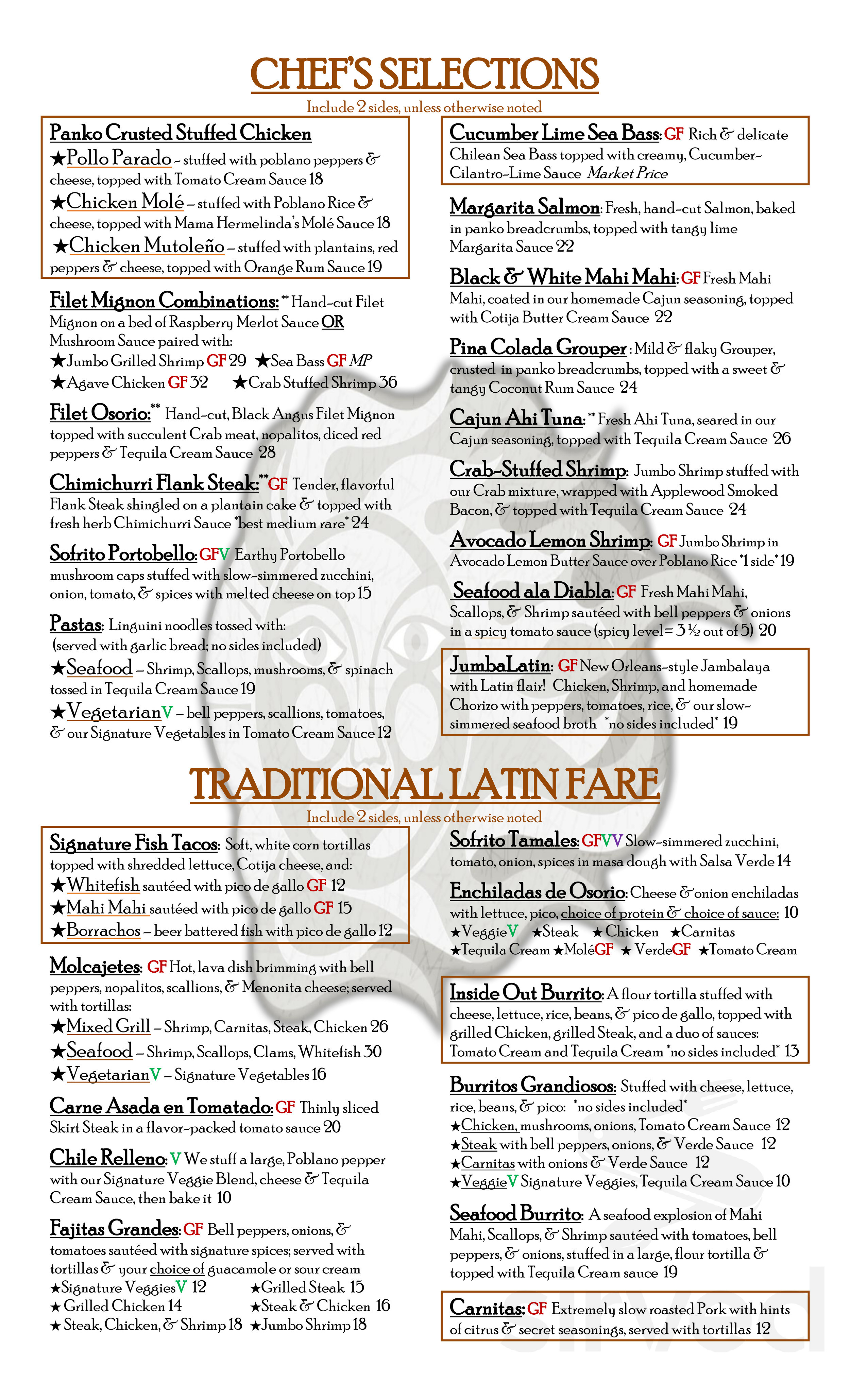 Osorio's Latin Fusion menu in Appleton, Wisconsin, USA