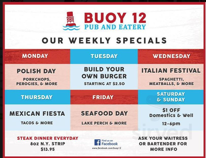 The Buoy 12 Pub & Eatery Menu - St Clair Shores, Michigan | Sirved