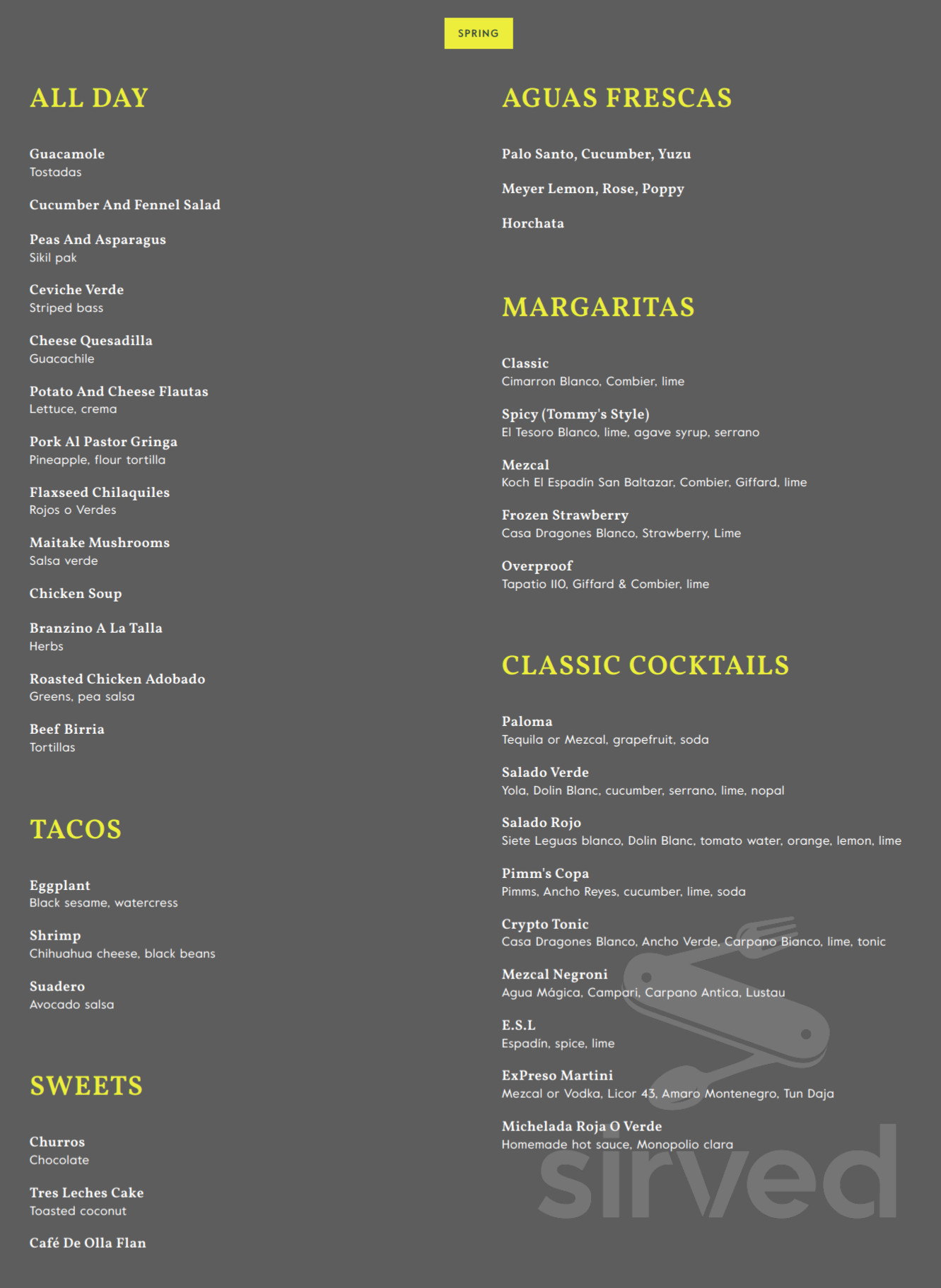 Menu - New York NY's ATLA | Sirved