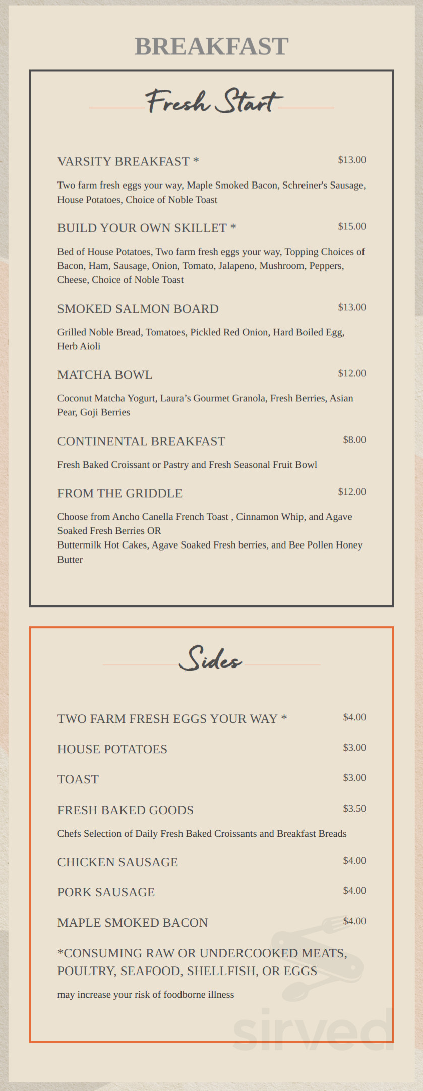 Alter Ego menu in Tempe, Arizona, USA