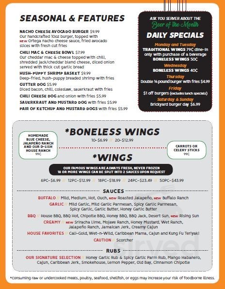 Menu - Stow OH's Wing Warehouse Sports Bar Stow | Sirved