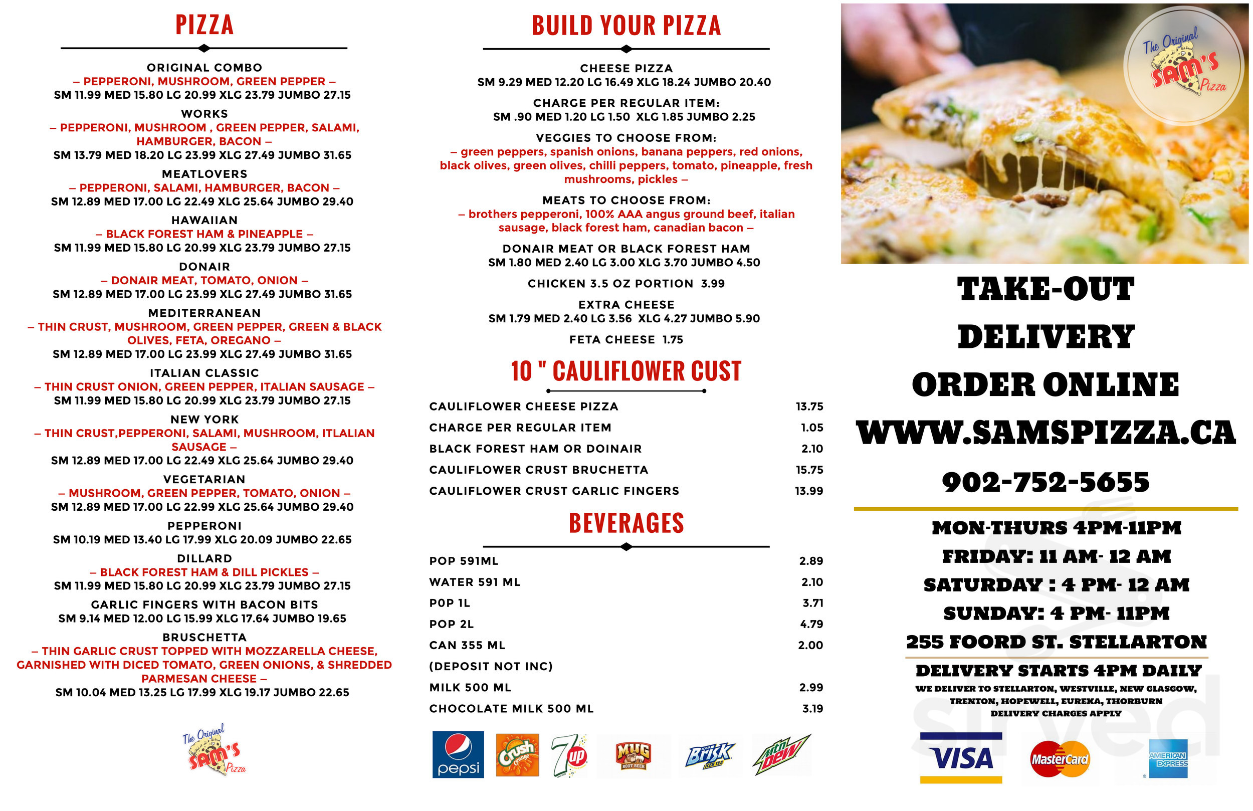 Menu for Sam's Pizza in Stellarton, NS | Sirved