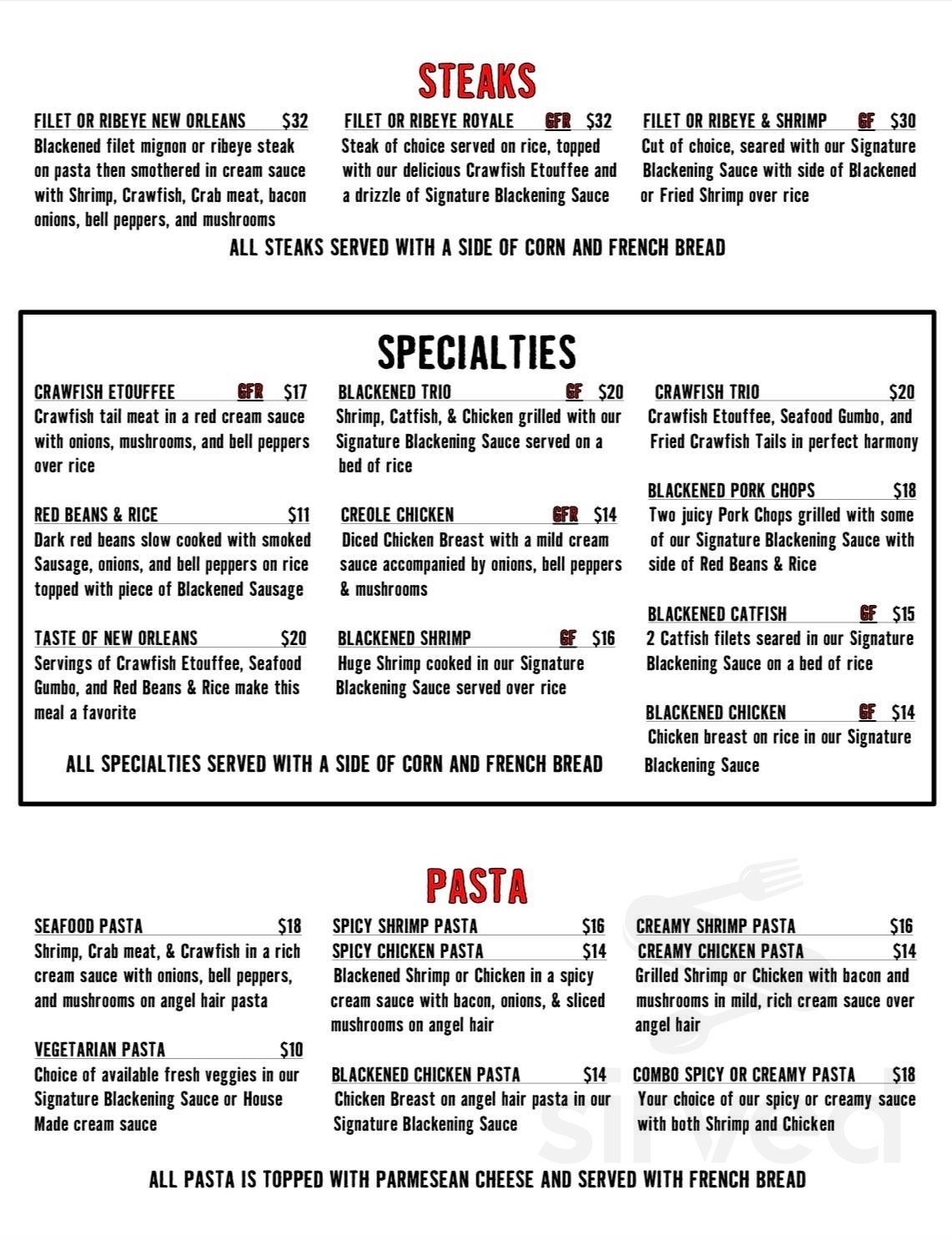 The Big Easy menu in Yukon, Oklahoma, USA