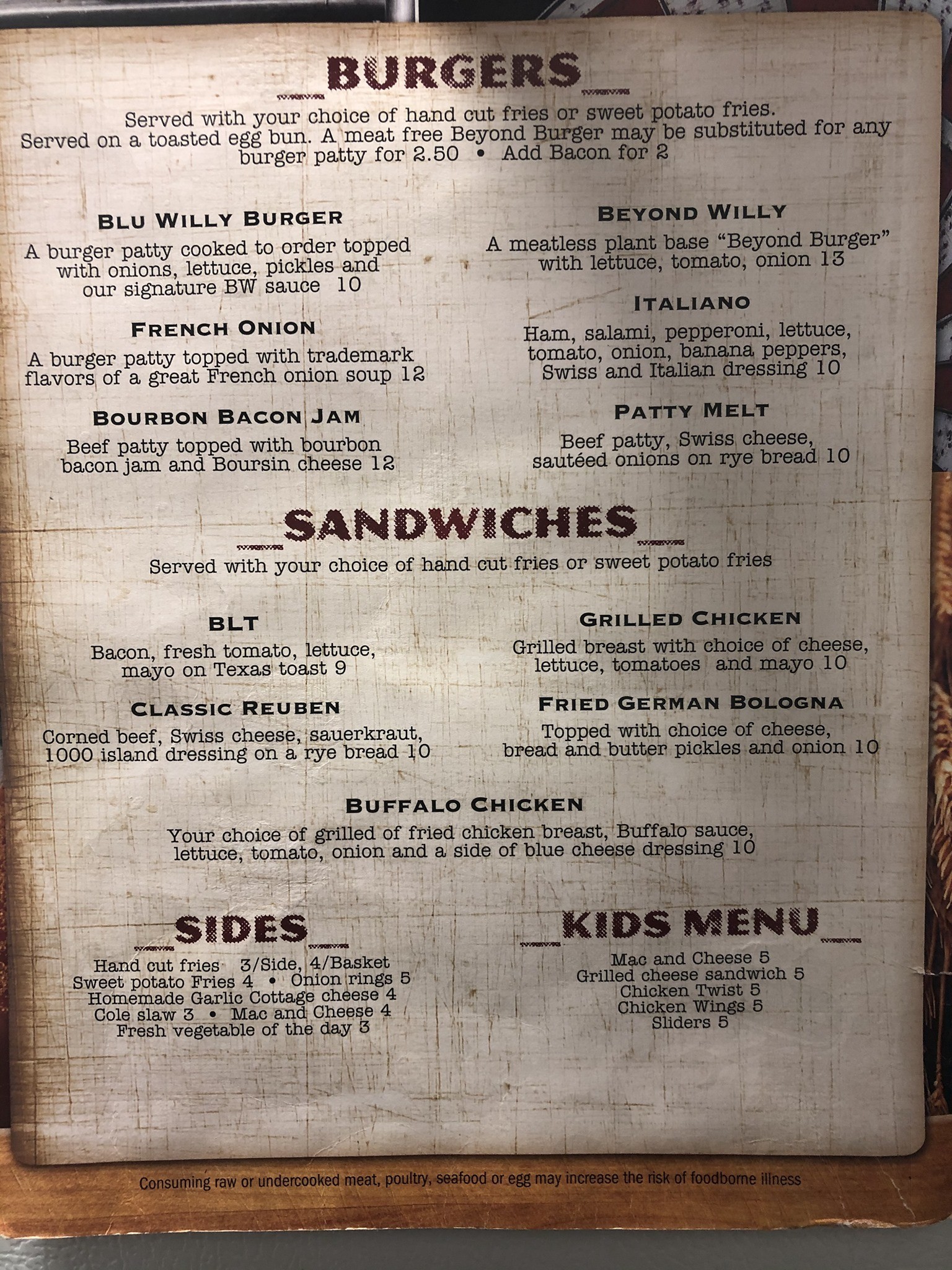 Blu-Willy’s menus in Grove City, Ohio, United States