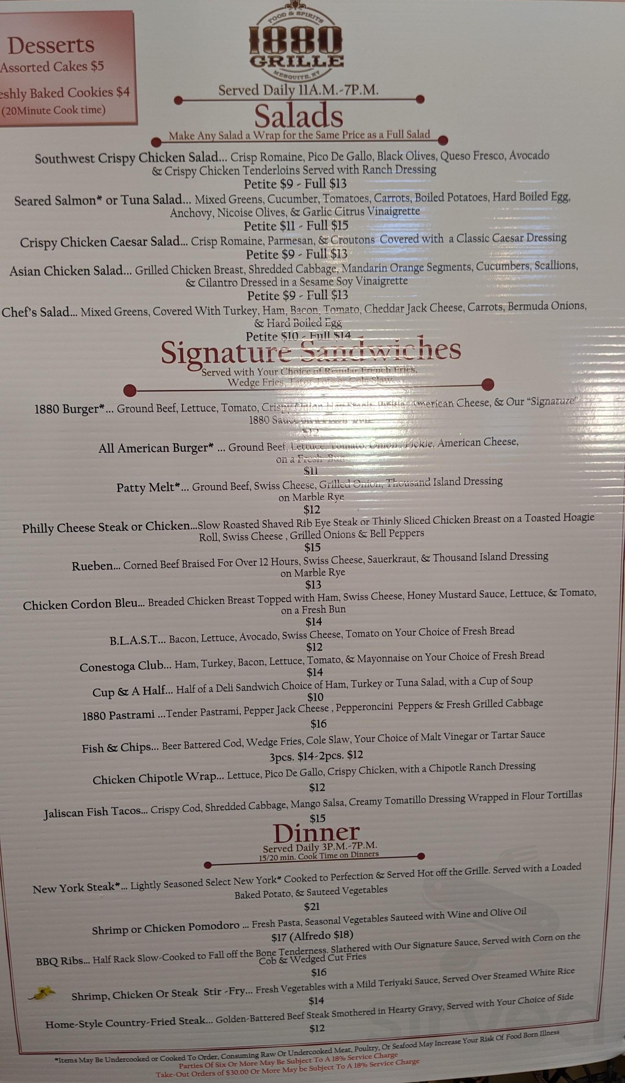 1880 Grille menus in Mesquite, Nevada, United States