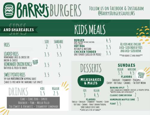 Barry's Burgers menu in Laurel, Mississippi, USA