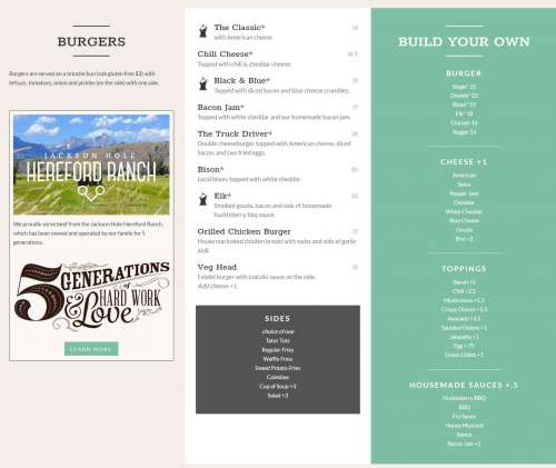 Jackson Drug menu in Jackson, Wyoming, USA