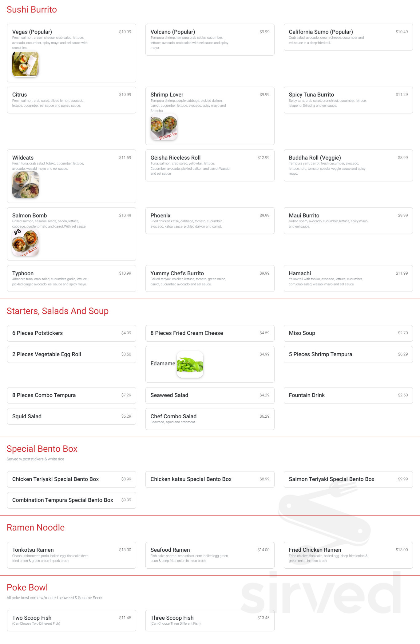 Sushi Burrito Poke Bowl Bountiful menu in Bountiful, Utah, USA