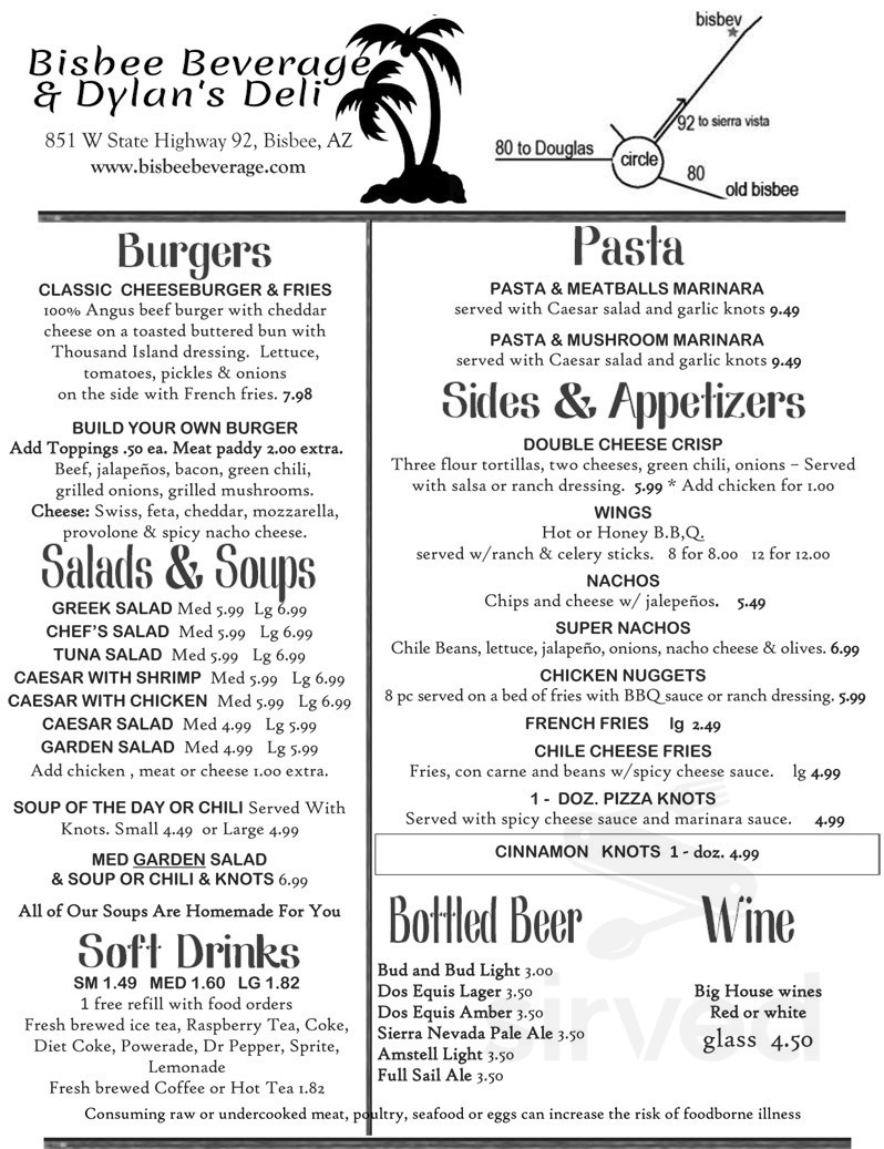 Dylan's Pizza Bistro menu in Bisbee, Arizona, USA