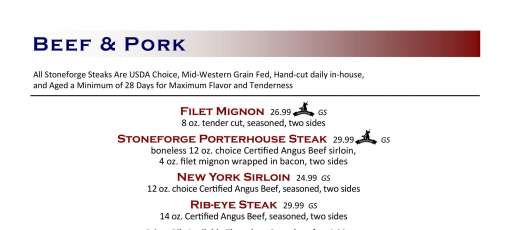 Menu for Stoneforge Grill in South Easton, MA | Sirved