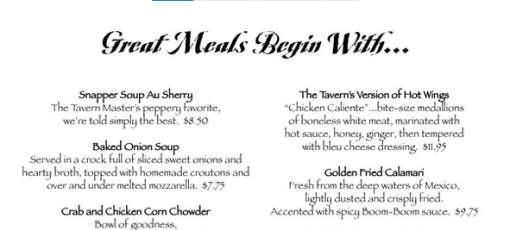 Menu for Historic Piper Tavern in Pipersville, PA | Sirved