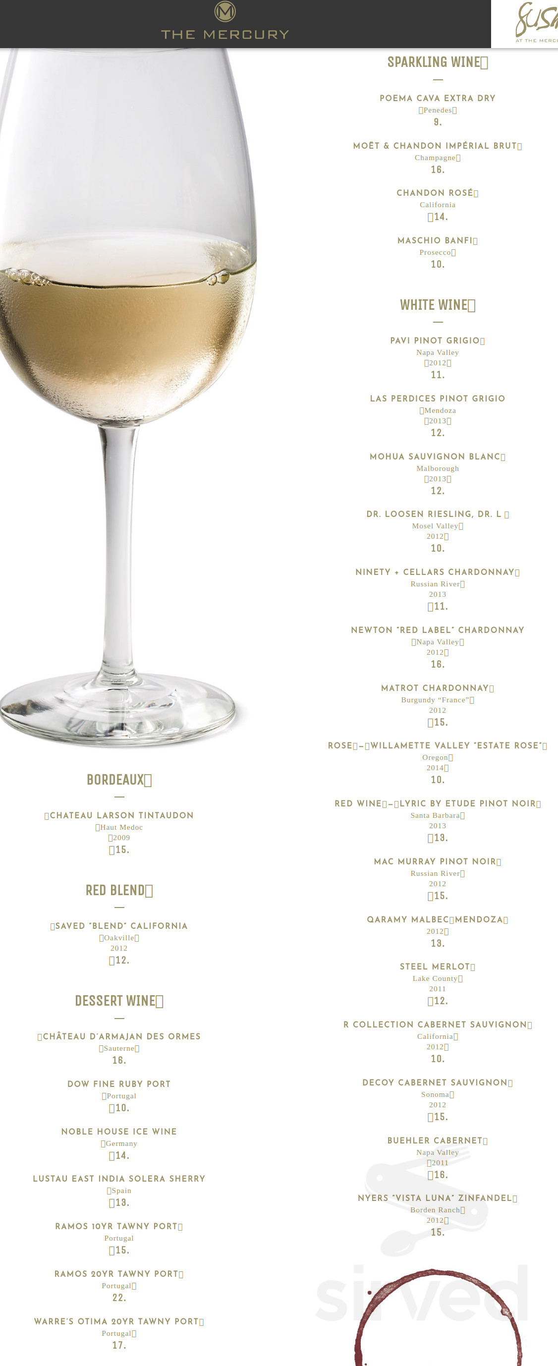 The Mercury menu in Dallas, Texas, USA
