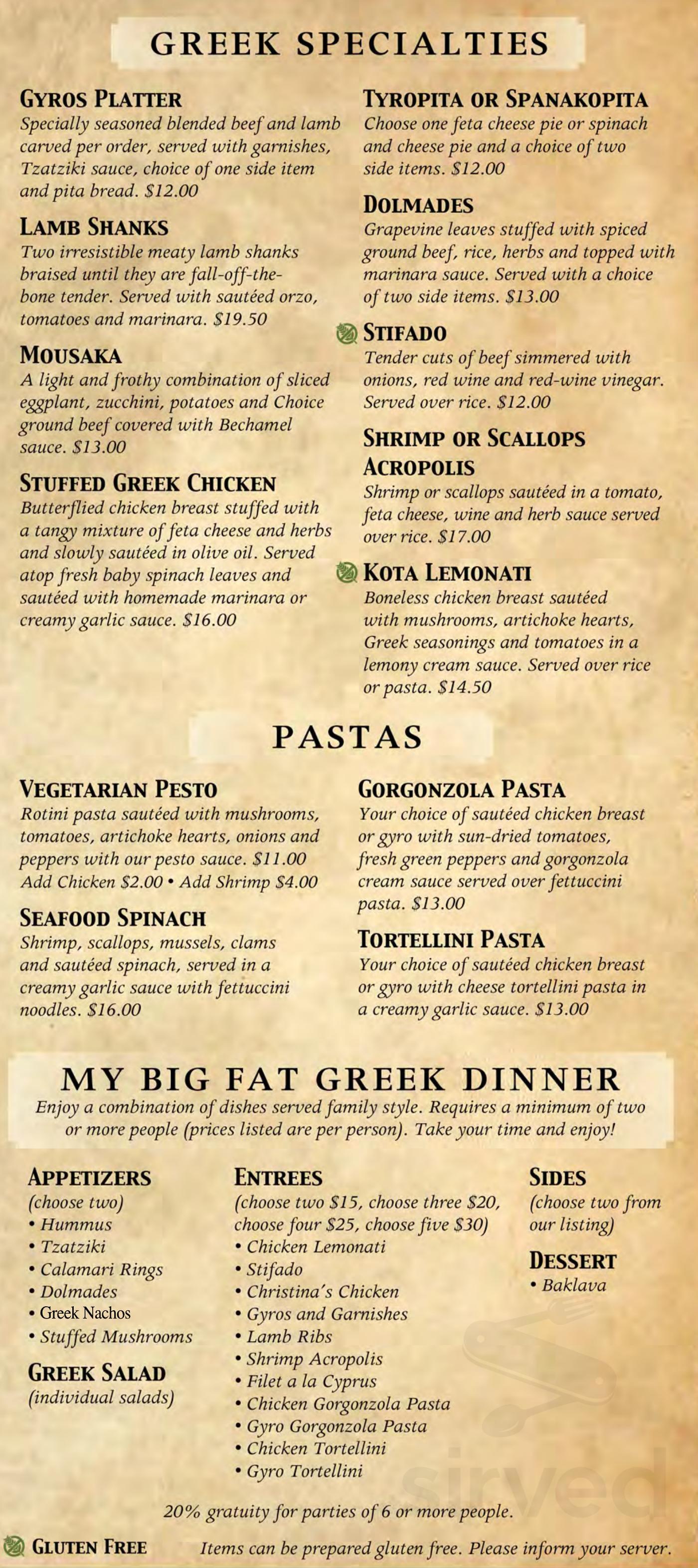 Acropolis Restaurant and Catering menus in Evansville, Indiana, United ...