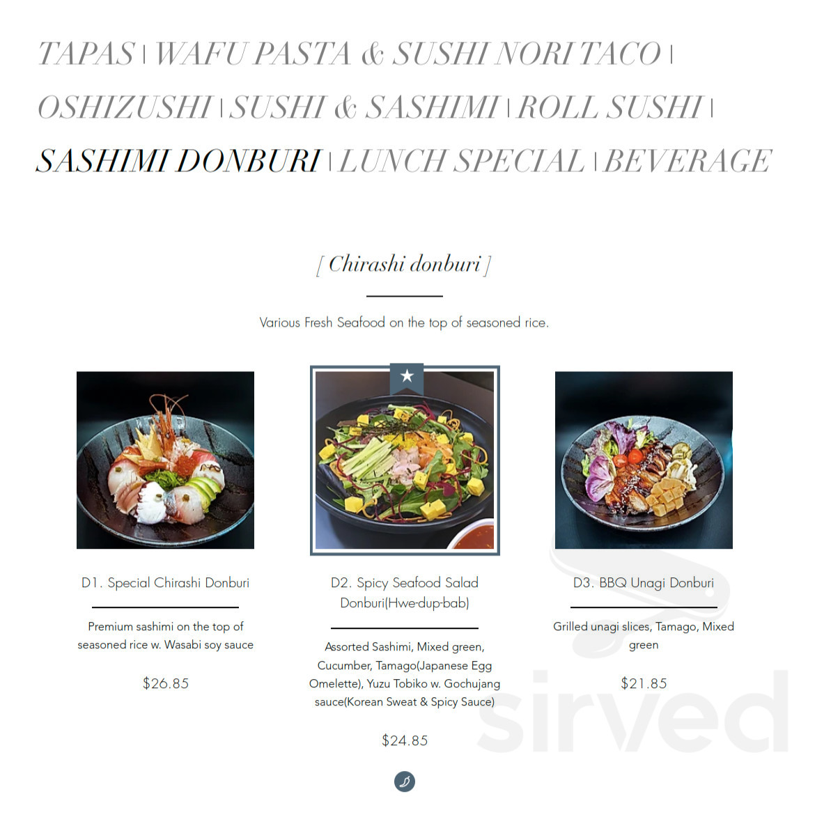 The Flying Fish menus in Richmond Hill, Ontario, Canada