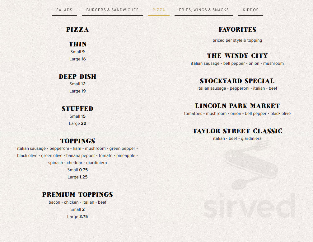 Chicago Jaqx Pizzeria & Taphouse menu in Indian Rocks Beach, Florida, USA