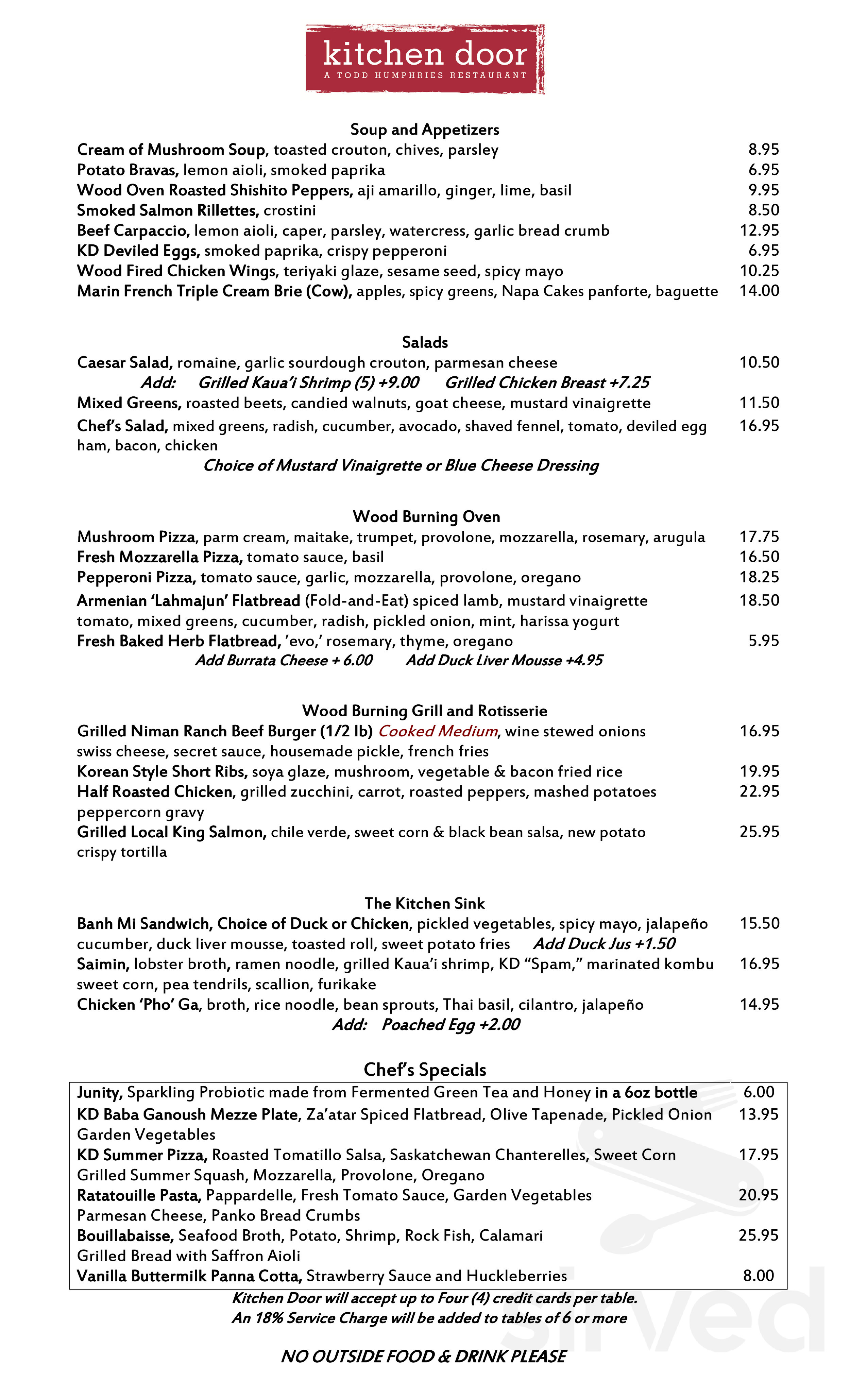 Kitchen Door menu in Napa, California, USA