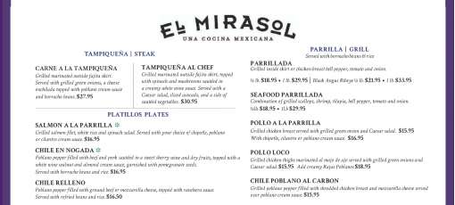 El Mirasol Menu - San Antonio, Texas | Sirved