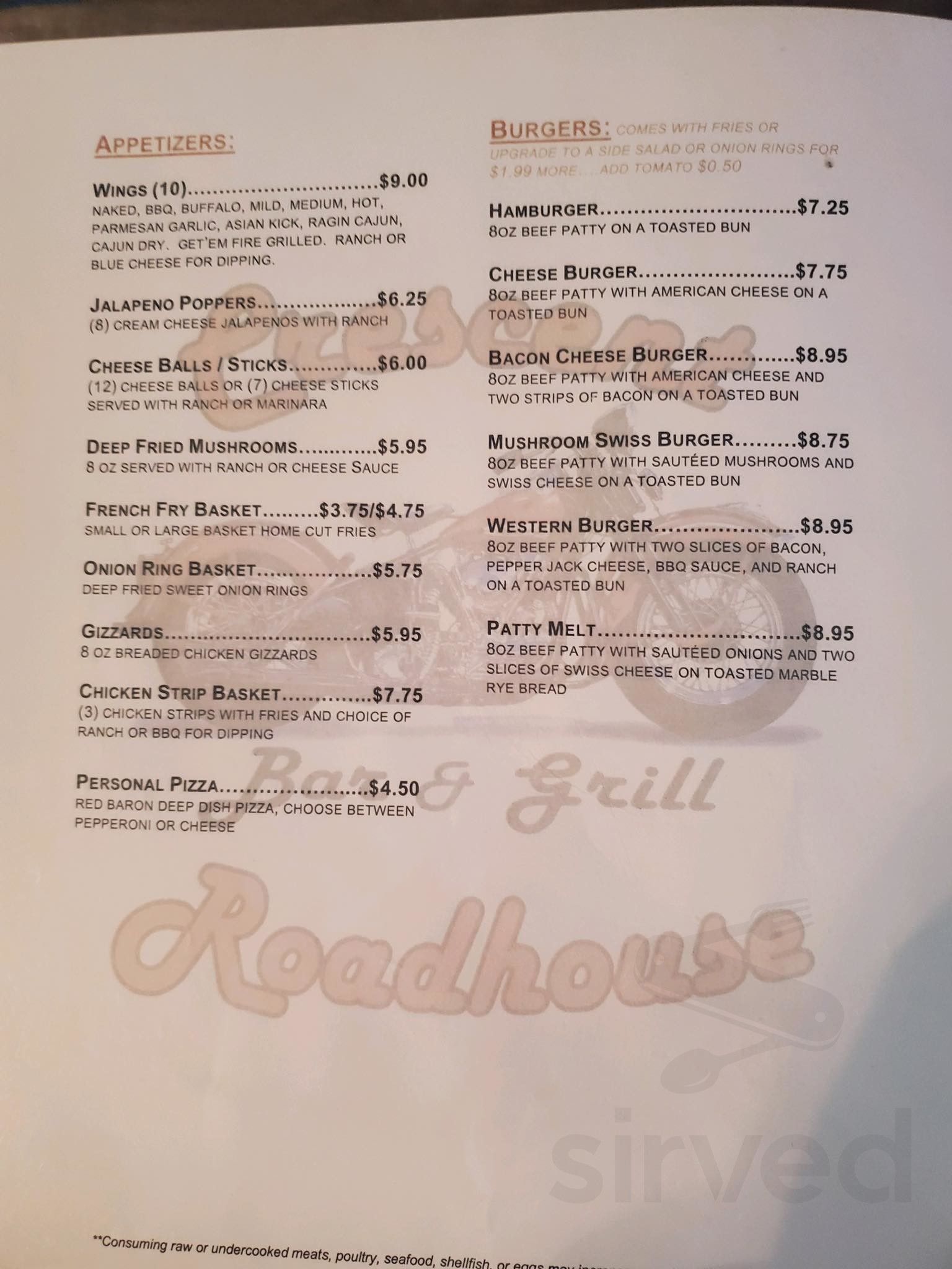 Crescent Roadhouse Bar & Grill menu in Crescent, Iowa, USA