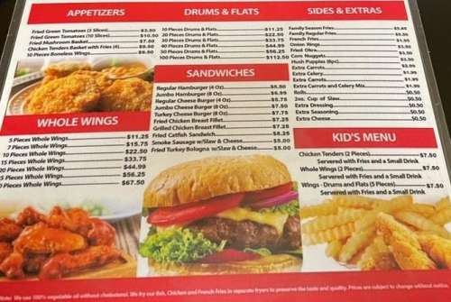 Rayford's All In One Hot Wings menu in Cordova, Tennessee, USA