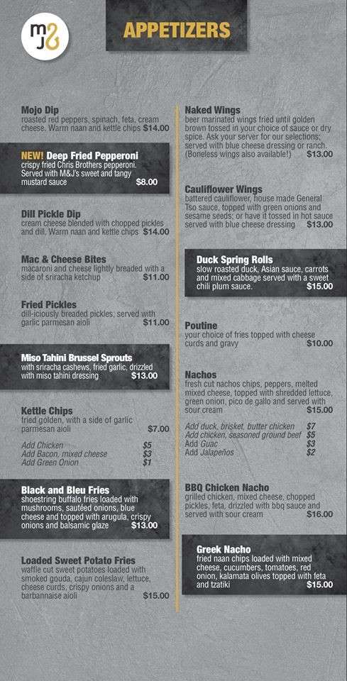 Monks & Jonesie menu in Fredericton, New Brunswick, Canada